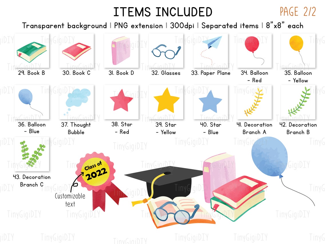 Watercolor Graduation Clipart Bundle Graduation SVG Clipart | Etsy