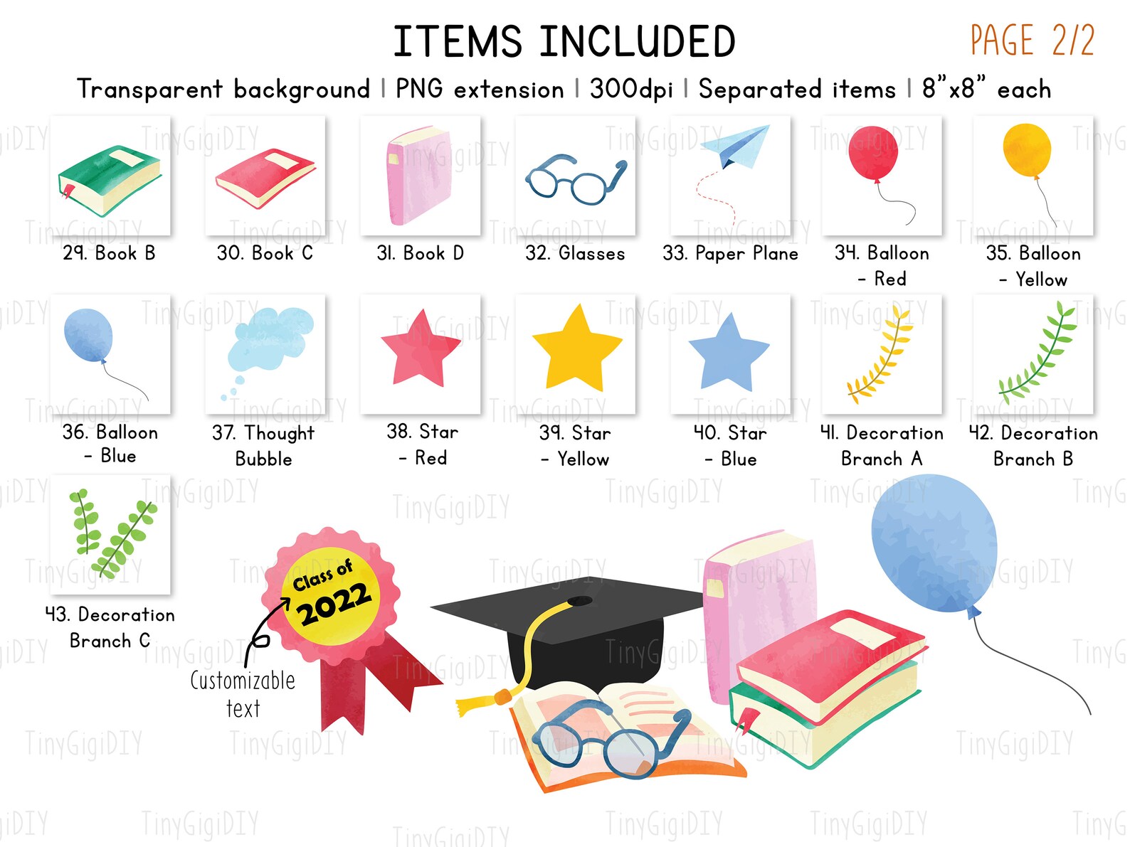 Watercolor Graduation Clipart Bundle Graduation SVG Clipart | Etsy