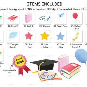 Watercolor Graduation Clipart Bundle, Graduation Clipart Png Set ...