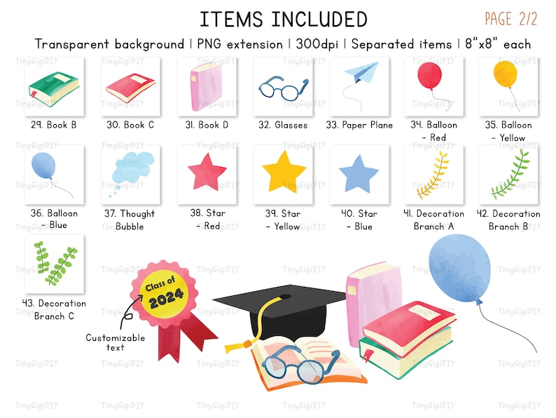 Watercolor Graduation Clipart Bundle, Graduation Clipart Png Set ...