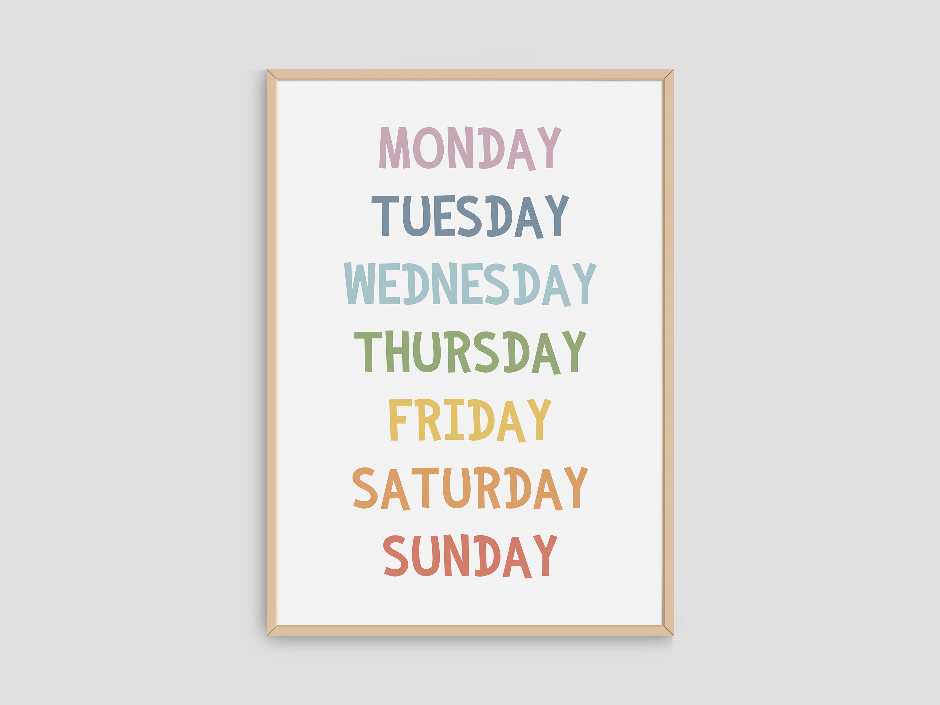 Days of the Week Poster Kids Wall Decor Days in Week - Etsy