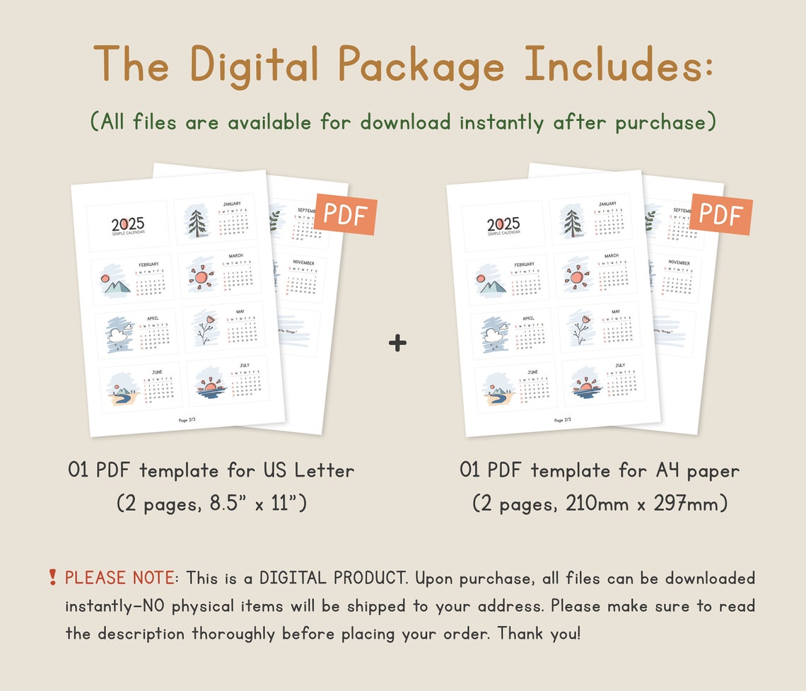 2025 Mini Calendar: Simple Pocket Calendar Cards (printable PDF) - Etsy