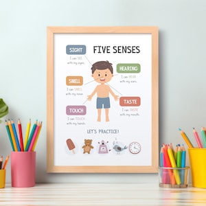 Five Senses Poster, Kids Classroom Decor Wall Art, 5 Senses Printable ...