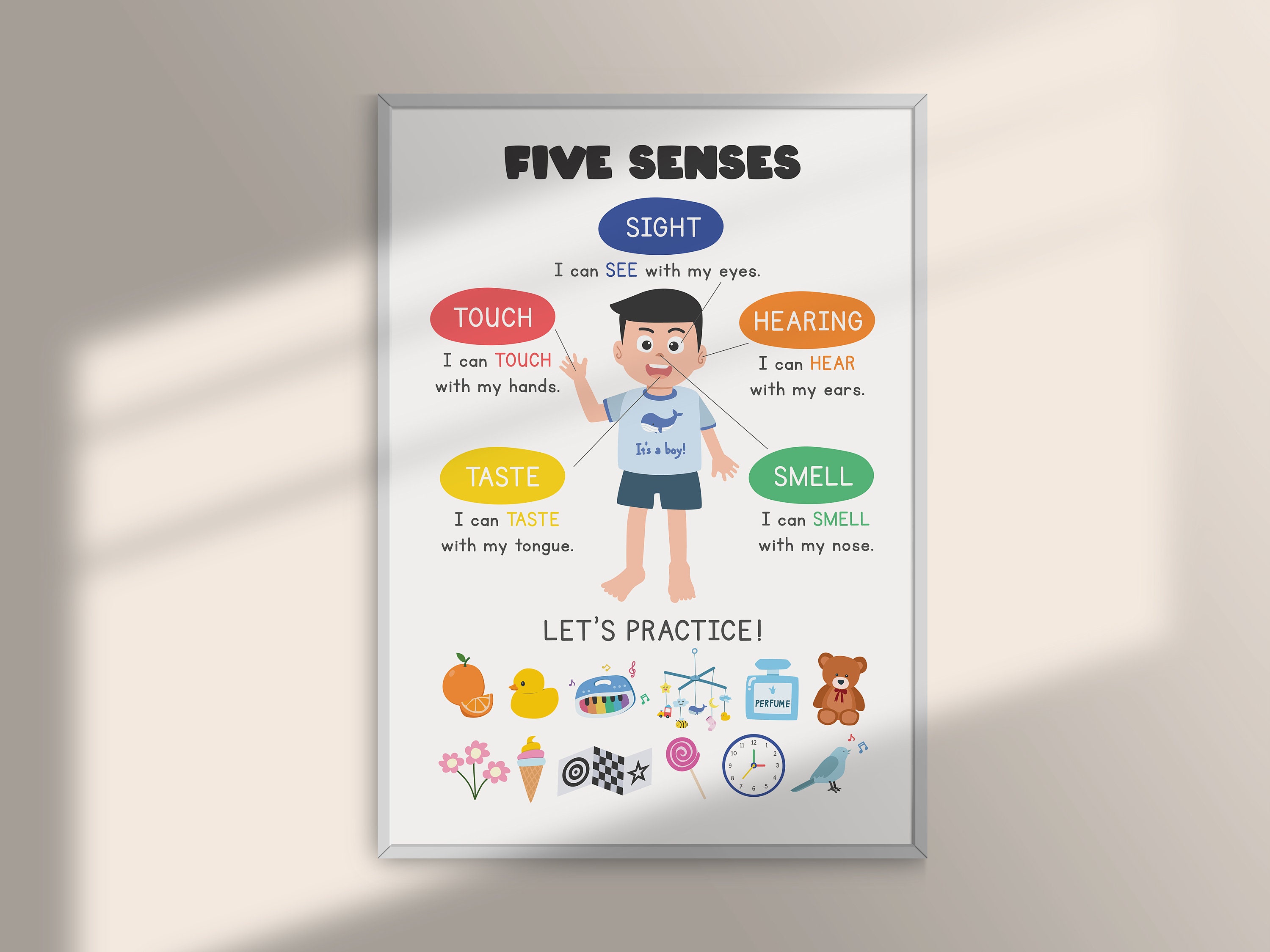 Five Senses Poster Printable Wall Art, Montessori Homeschool ...
