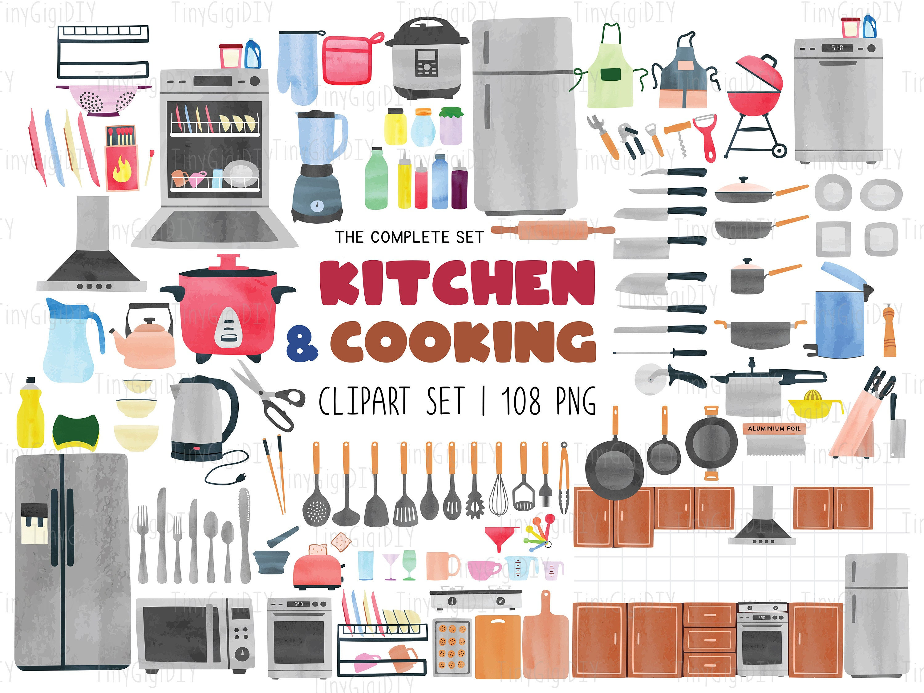 Kitchen Utensils Clipart Bundle, Cooking Clipart Set Png, Kitchen Png ...