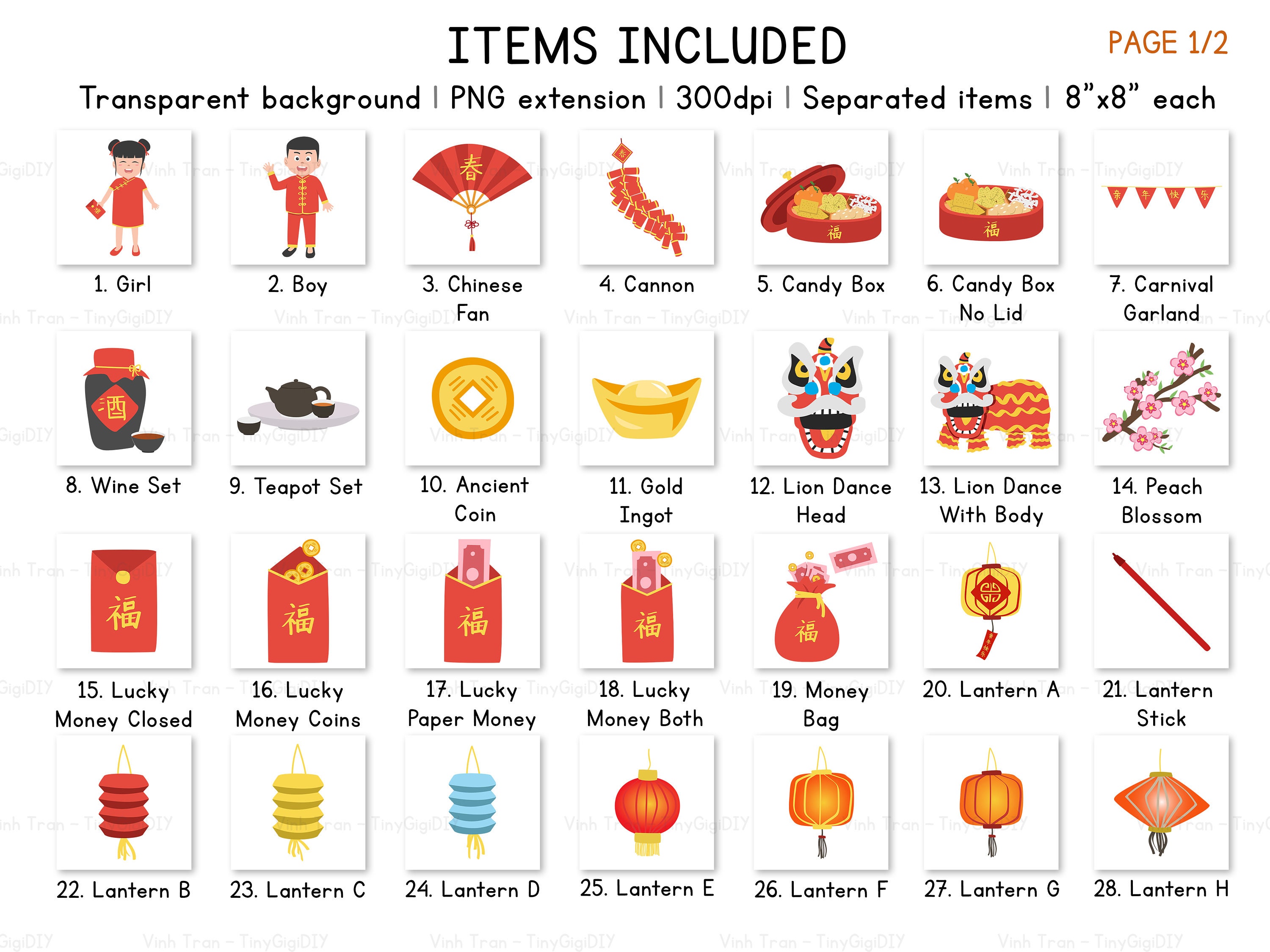 Chinese New Year Clipart Set, Lunar PNG Vector (digital Download) - Etsy