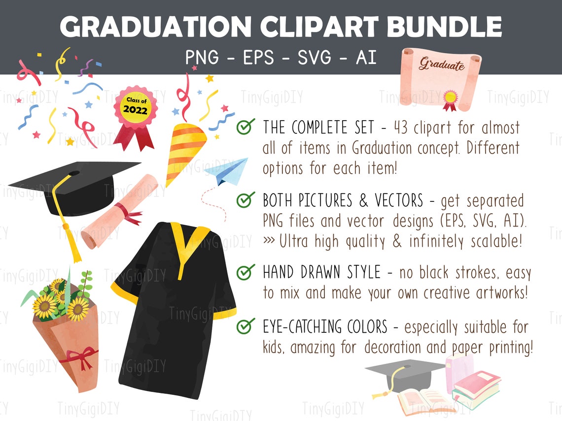Watercolor Graduation Clipart Bundle Graduation SVG Clipart | Etsy