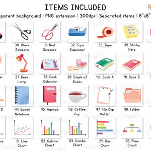 Watercolor Office Supplies Clipart: Stationery PNG Bundle (digital ...