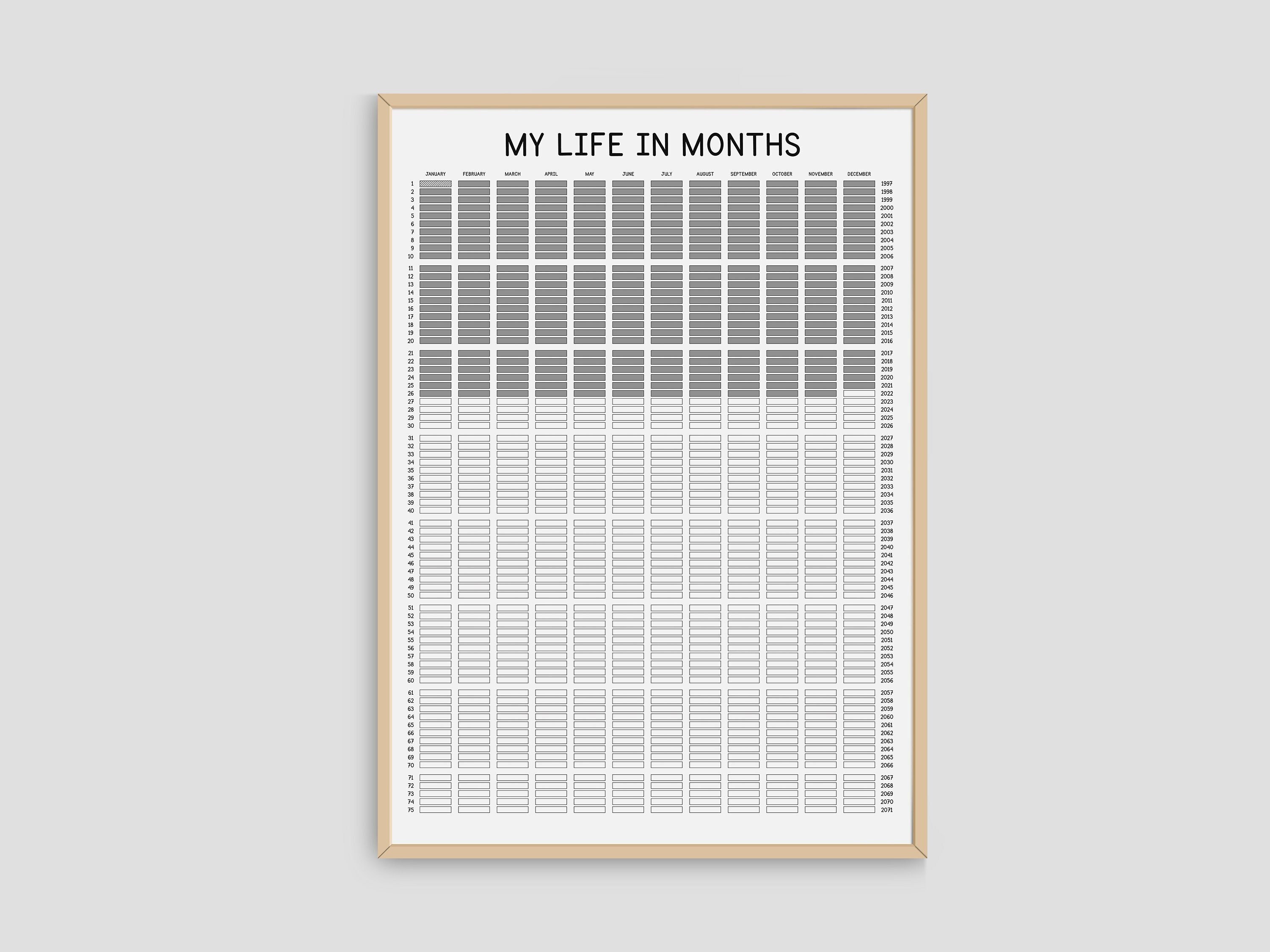 My Life in Months Poster, Personalized Life Perpetual Calendar Poster ...