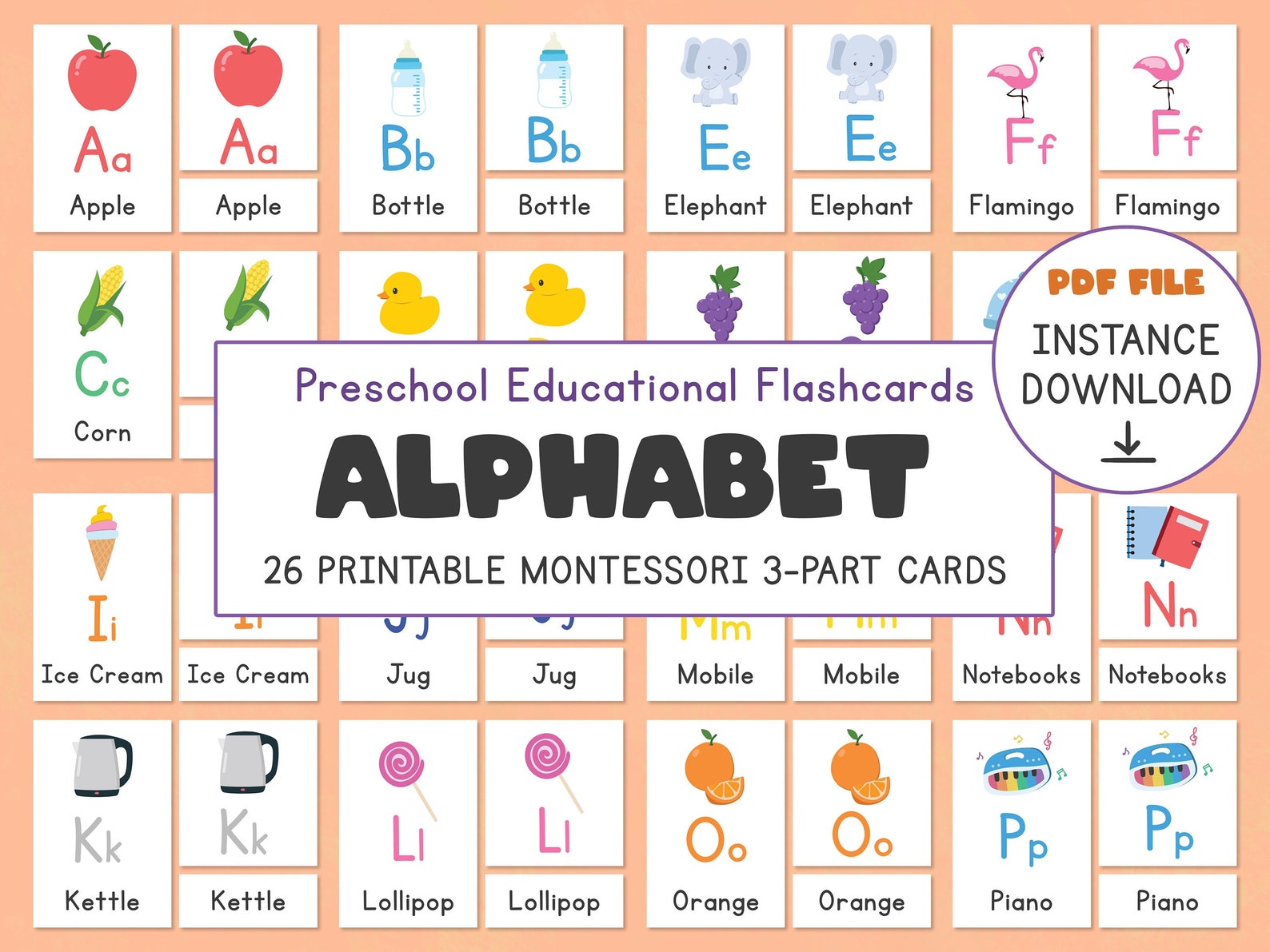 Alphabet Flashcards Printable, ABC Flashcard, Alphabet Cards, Toddler ...
