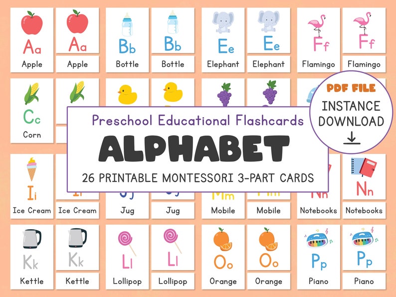 Alphabet Flashcards Printable, ABC Flashcard, Alphabet Cards, Toddler ...