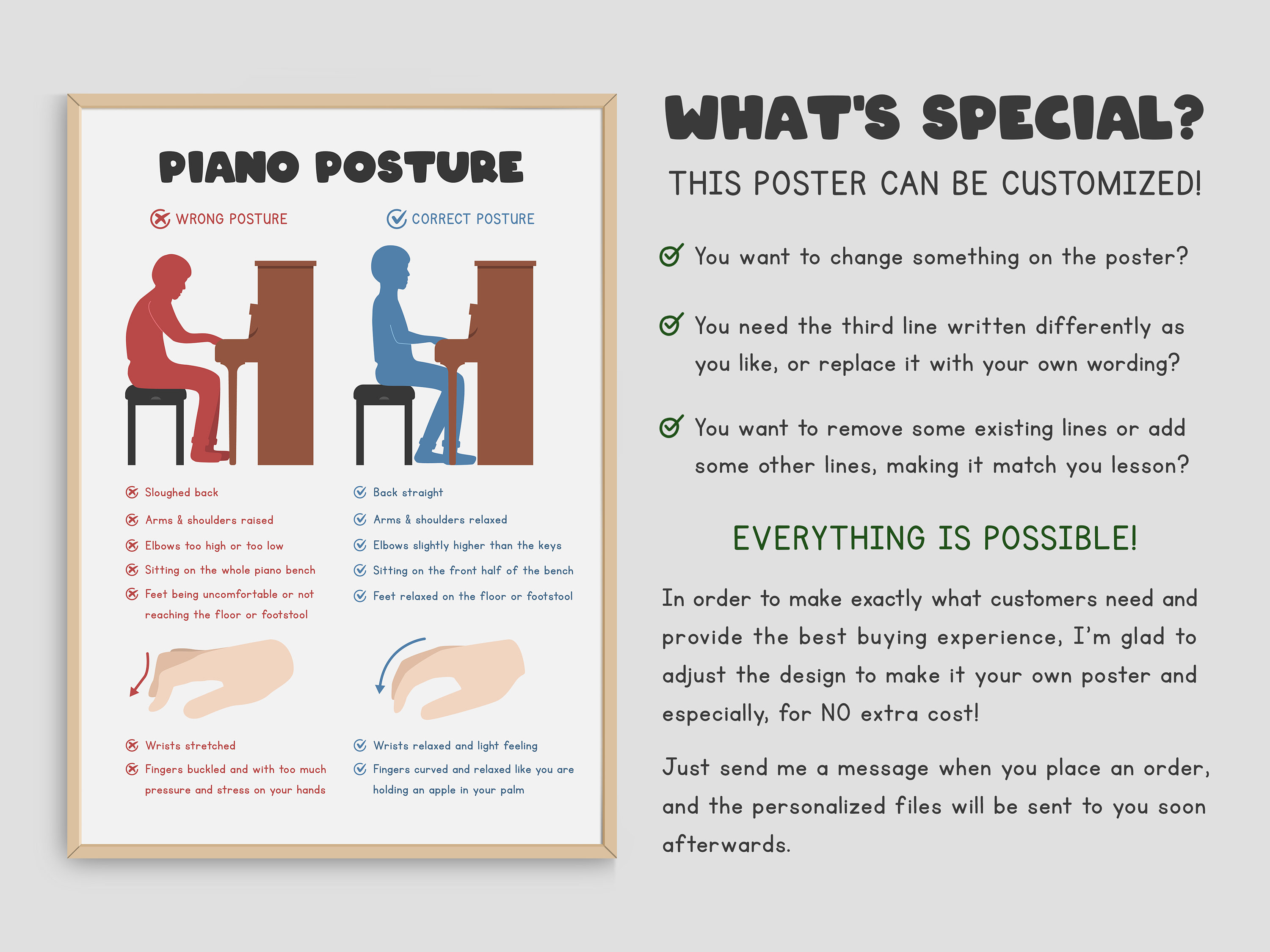 Piano Posture Poster, Piano Lesson Wall Art for Students, Kids, Music ...