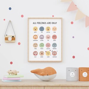 Feelings Chart Poster, All Feelings Are Okay, Emotions Poster, Boho ...