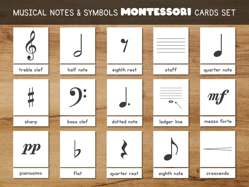 Music Notes Montessori Cards: Musical Symbols Flashcards (PDF) - Etsy