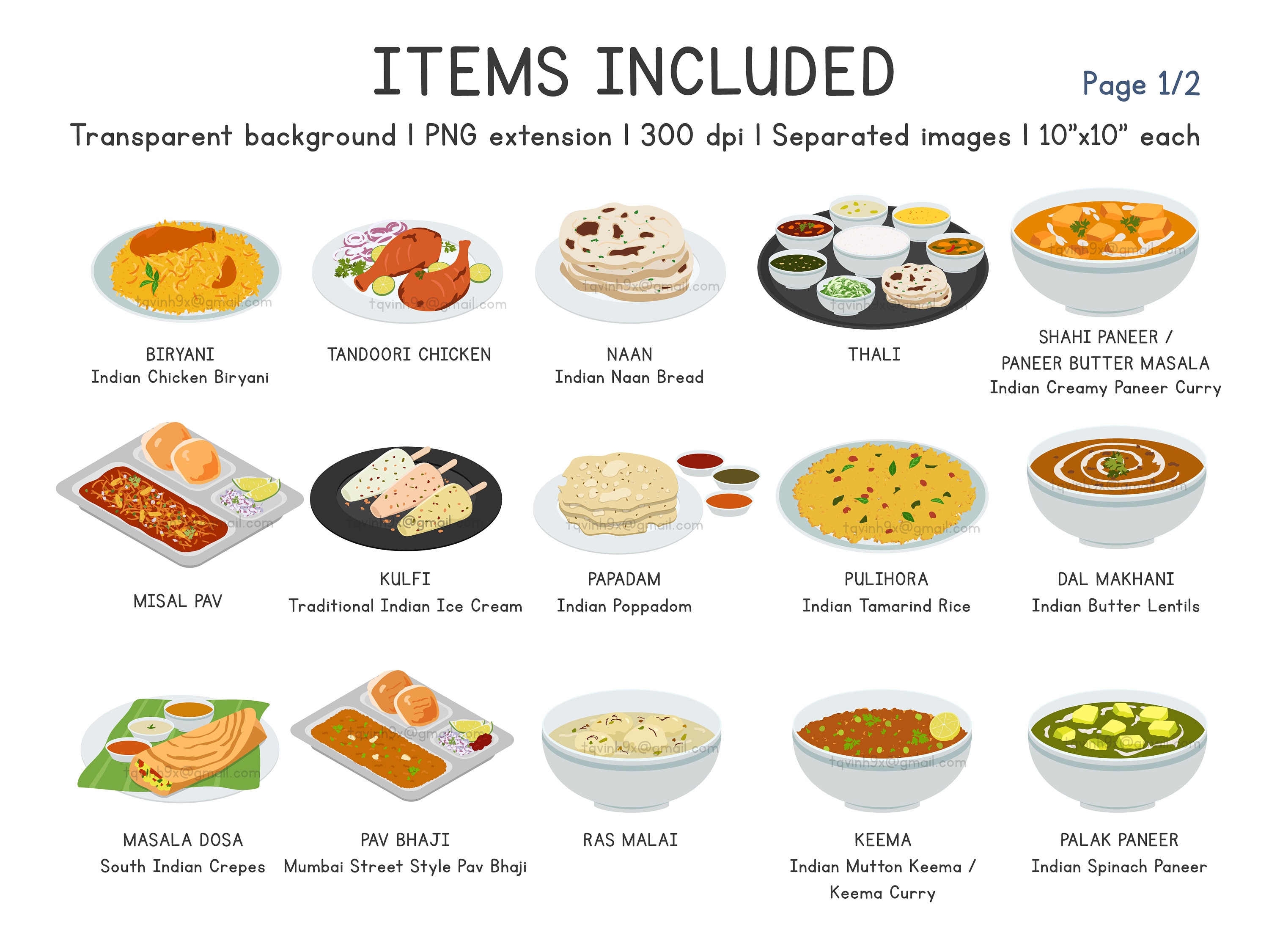 Indian Food Clipart Set Indian Cuisine Png, Eps, Culture Graphics Naan ...