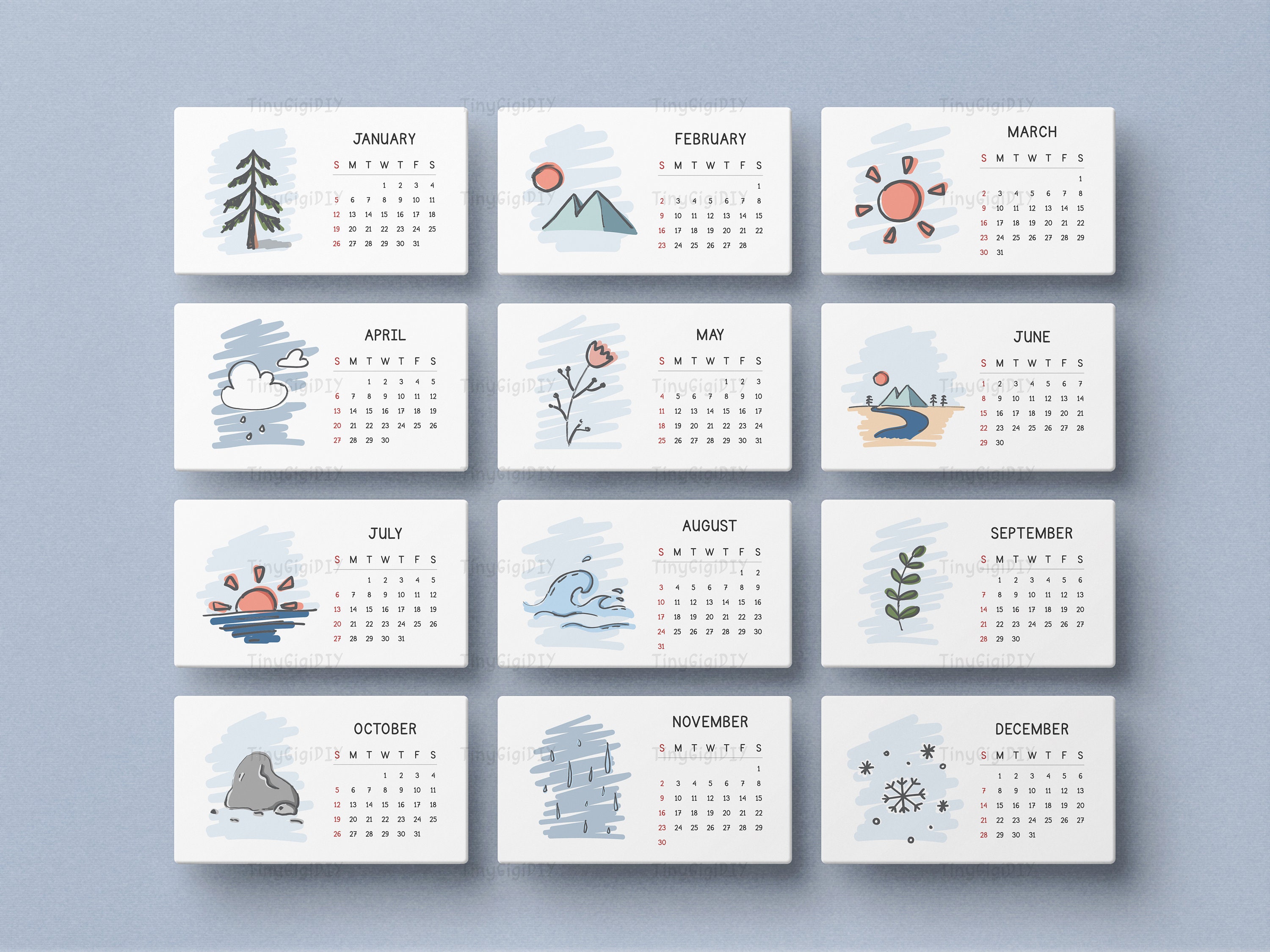 2025 Mini Calendar: Simple Pocket Calendar Cards (printable PDF) - Etsy