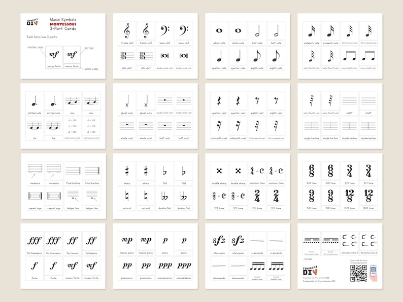 Music Notes Montessori Cards: Musical Symbols Flashcards (PDF) - Etsy