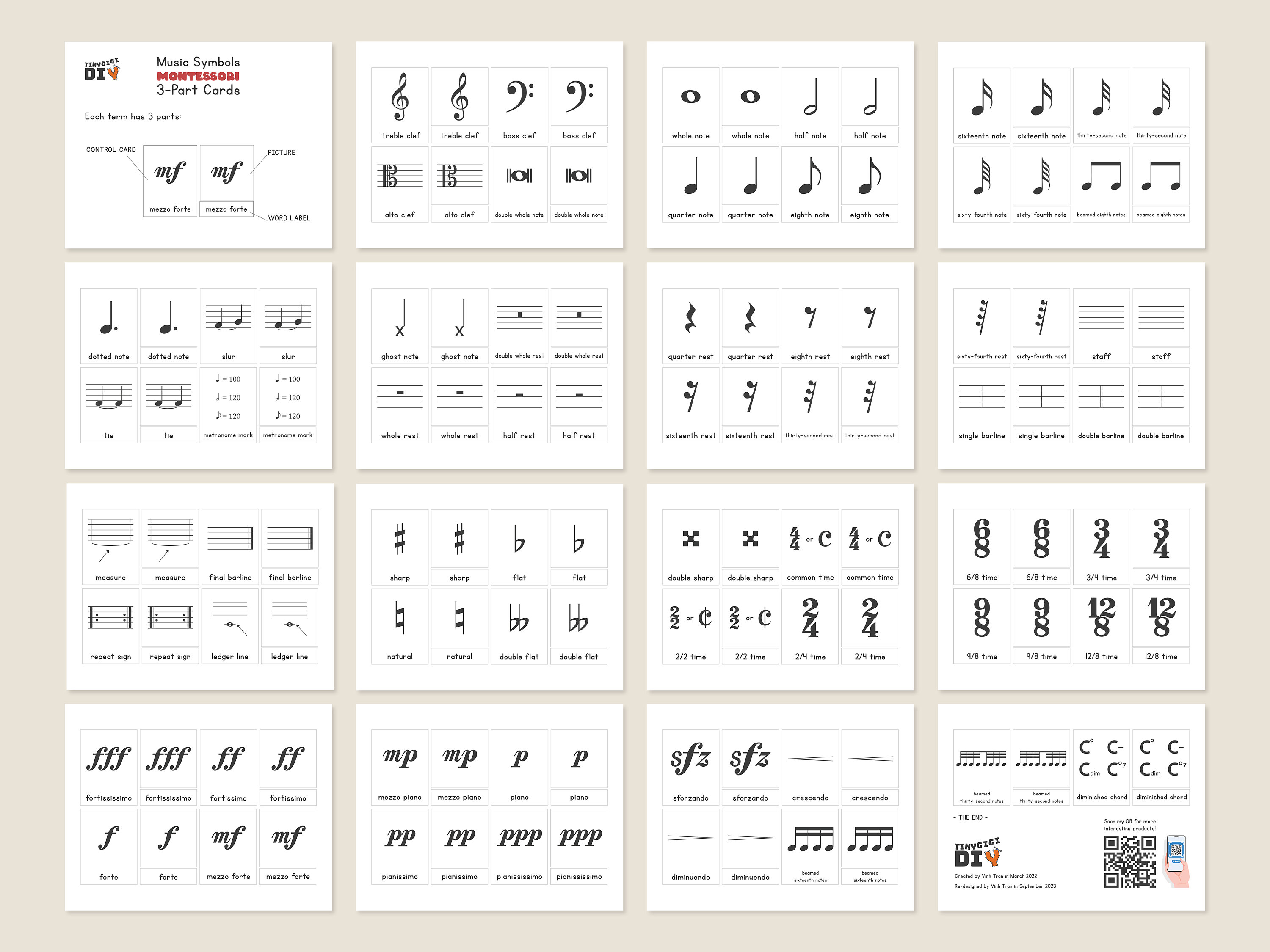 Musiknoten und Symbole Montessori 3-teilige Karten, musikalische ...