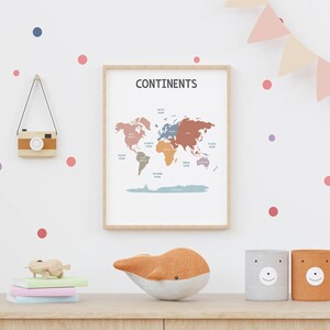 Continents Poster, Geography Classroom Wall Art, Continents and Oceans ...