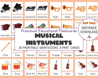 32 Printable Musical Instruments Flashcards, Montessori Cards , Flash ...