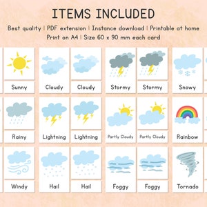 Weather Flashcards Printable, Weather Nomenclature Montessori 3-part ...