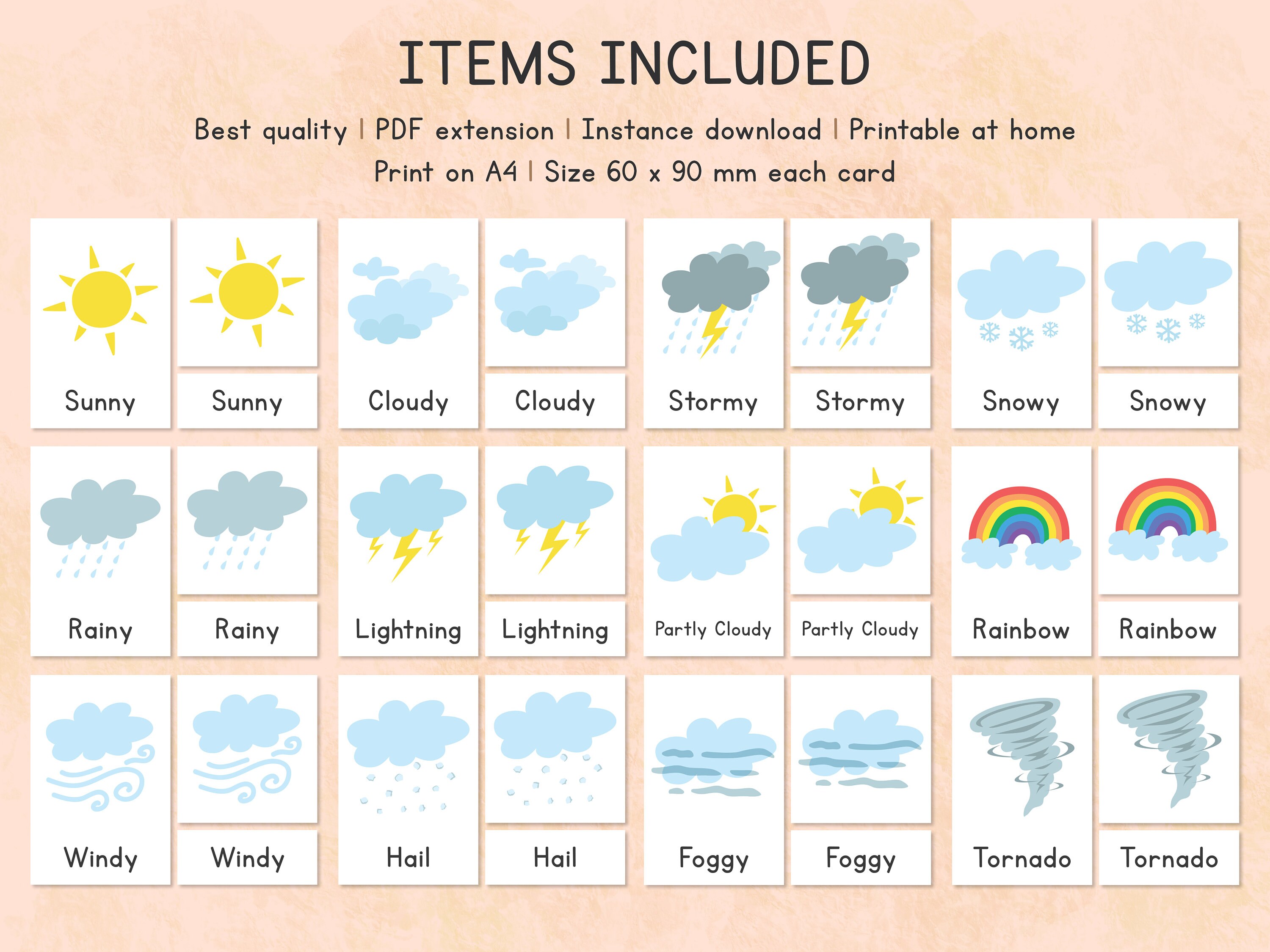 Weather Flashcards Printable, Weather Nomenclature Montessori 3-part ...