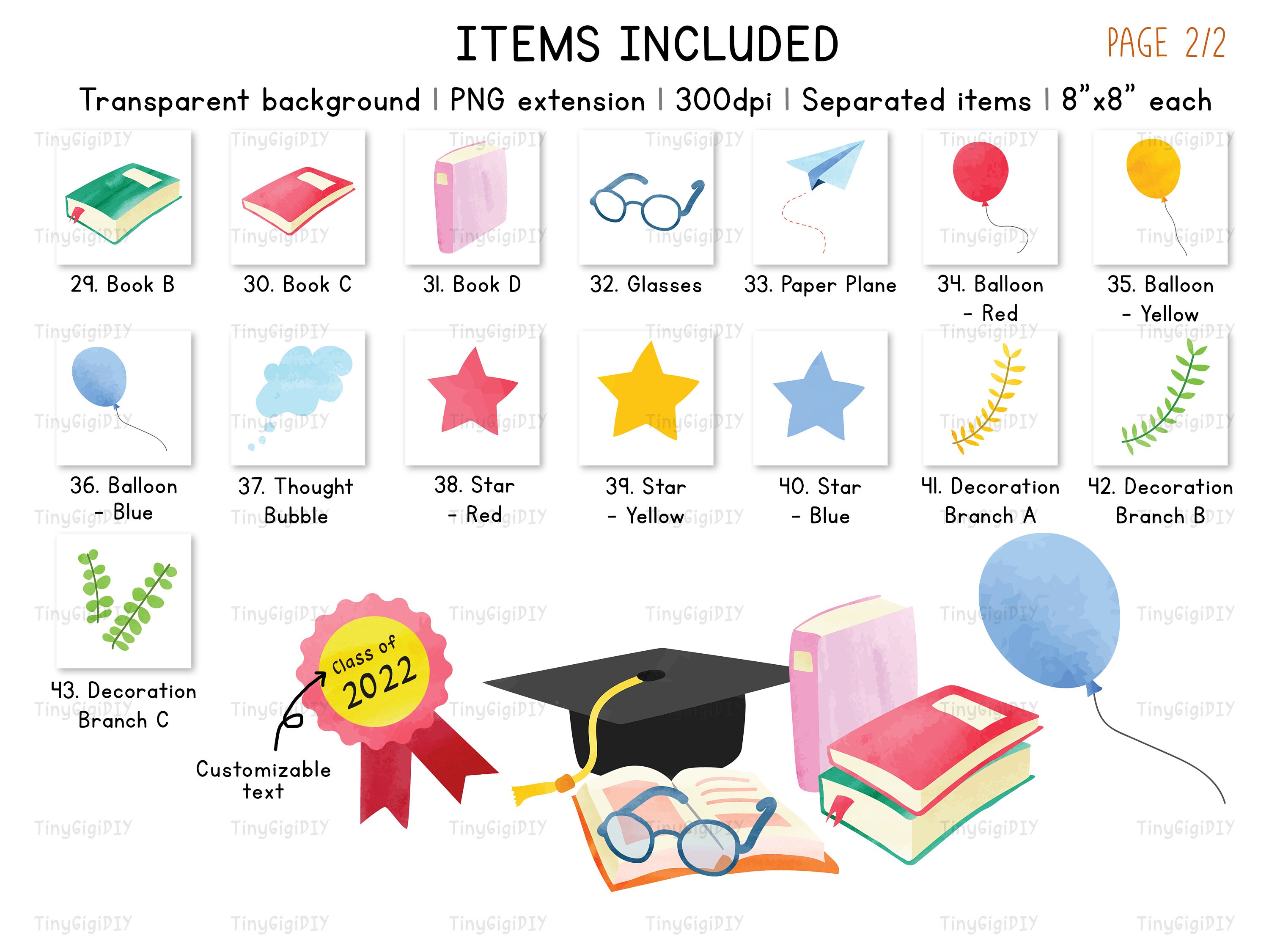 Watercolor Graduation Clipart Bundle Graduation Png Clipart - Etsy