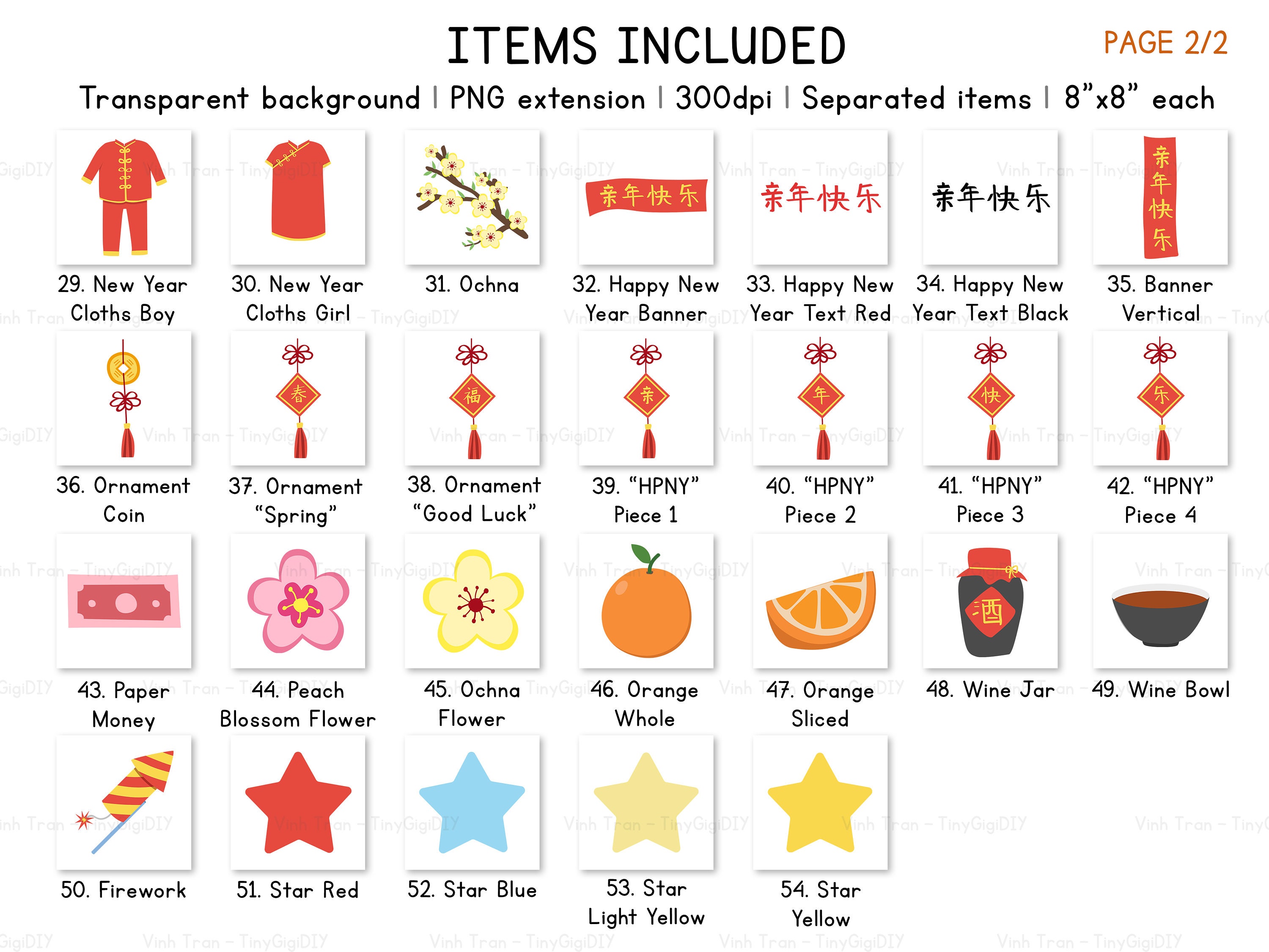 Chinese New Year Clipart Set, Lunar PNG Vector (digital Download) - Etsy