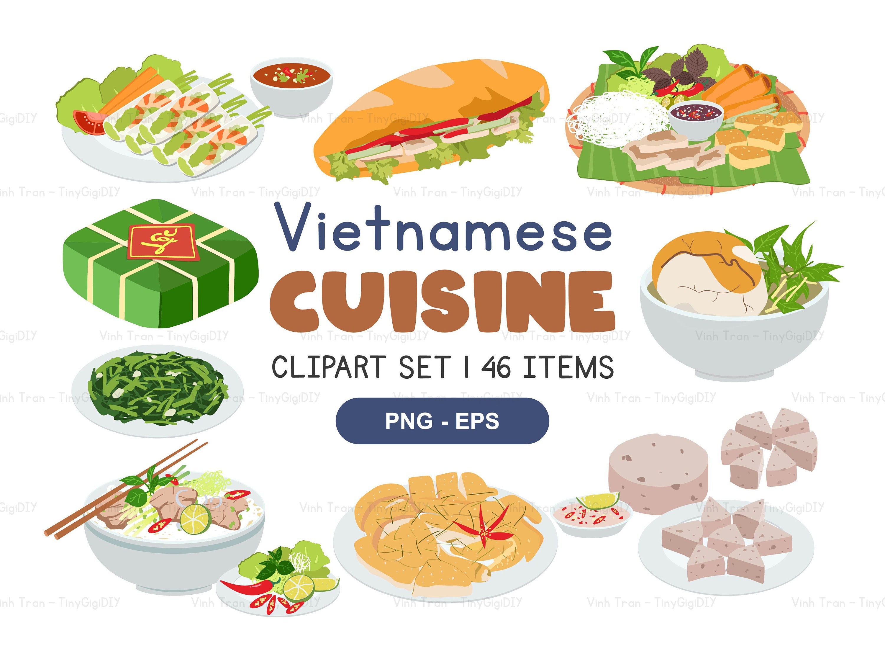 Vietnamese Food Clipart Set Vietnamese Cuisine Png, Eps Culture ...