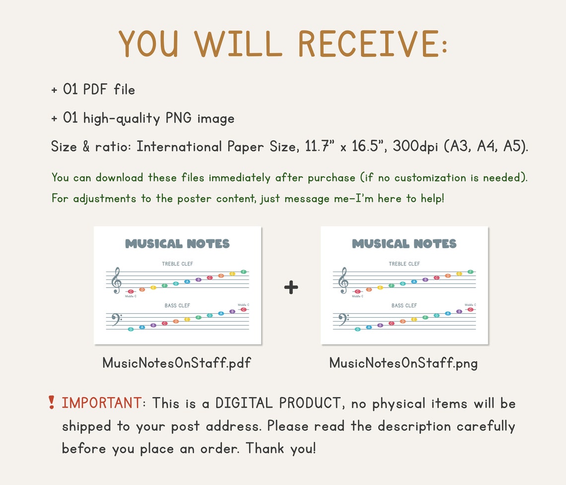 Music Notes Chart: Treble & Bass Clef Printable (PDF, PNG) - Etsy