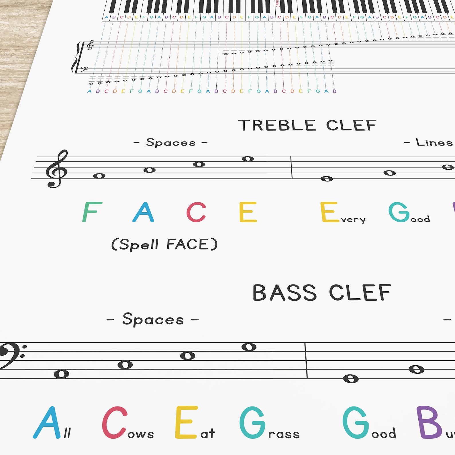 Piano Music Theory Cheat Sheet: Treble & Bass Clef (digital Download ...
