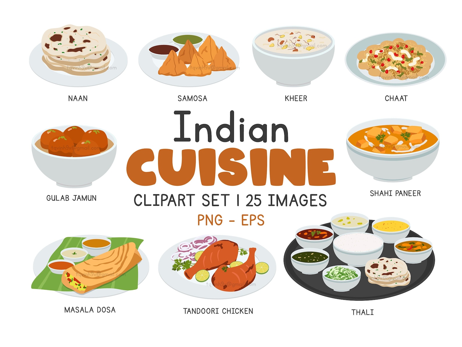 Indian Food Clipart Set Indian Cuisine Png, Eps, Culture Graphics Naan ...