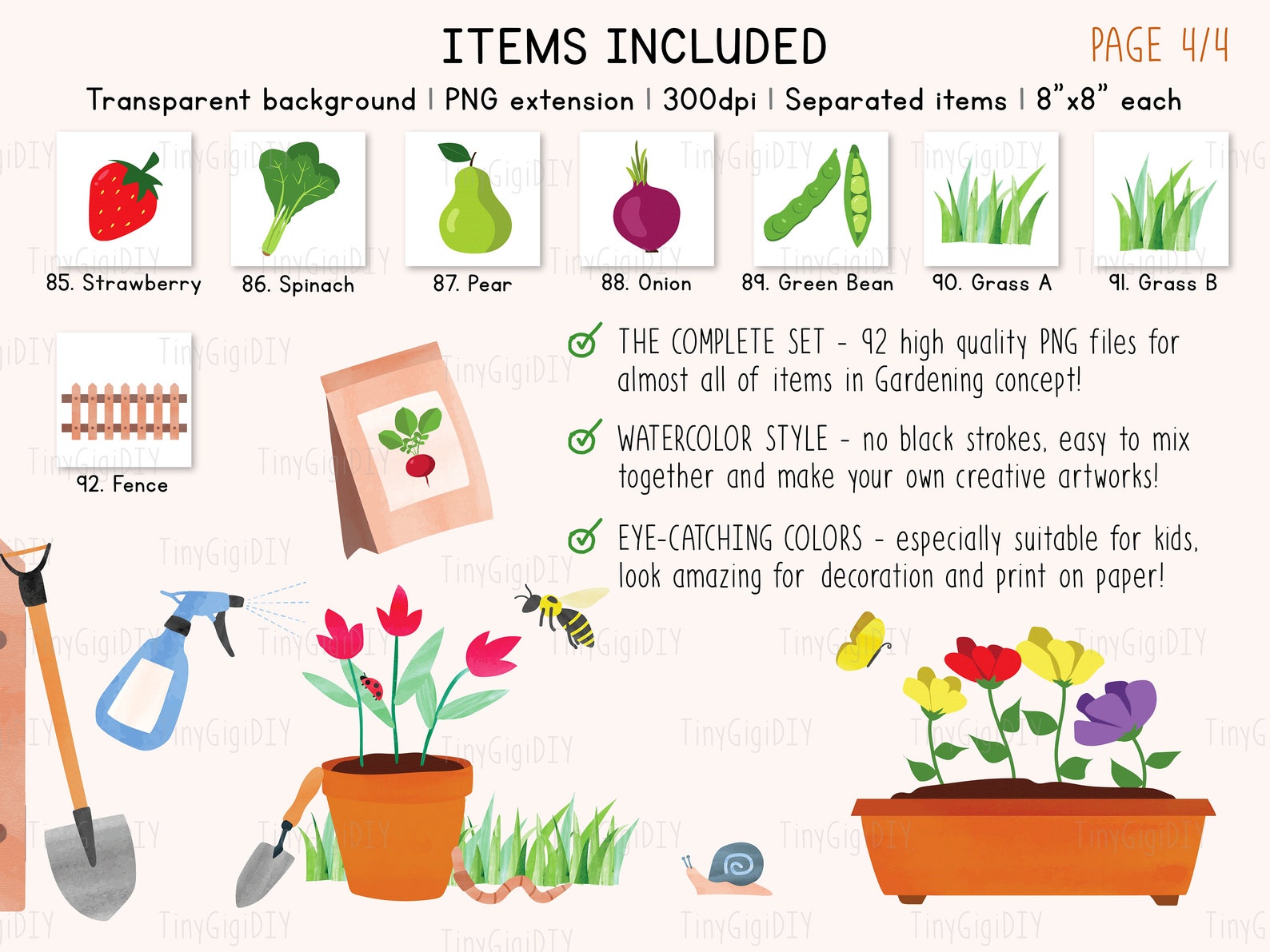 Watercolor Gardening Clipart Set: Spring Planting Tools (92 PNG) - Etsy