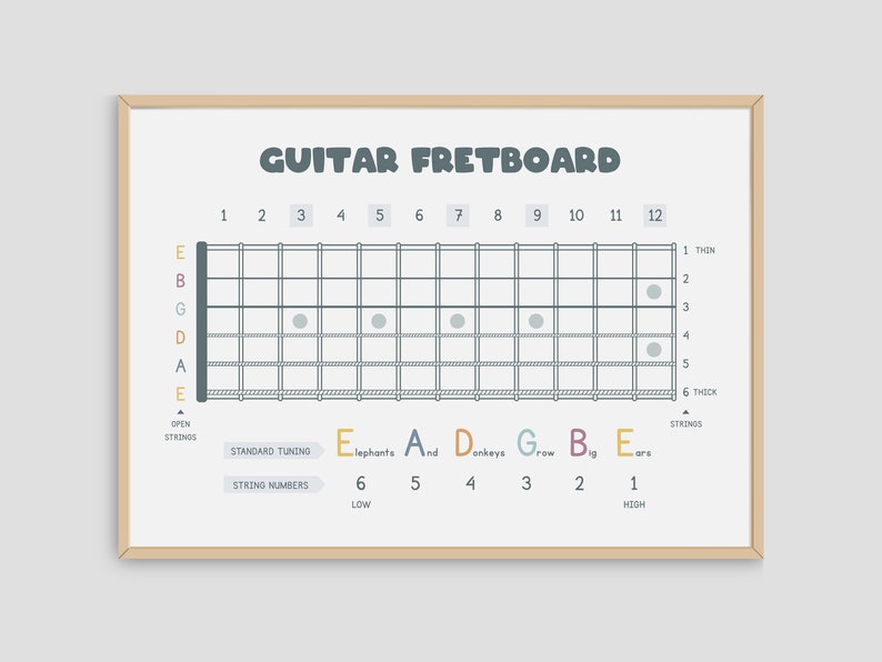 Guitar Fretboard Chart: Beginner Theory Poster (digital Download) - Etsy