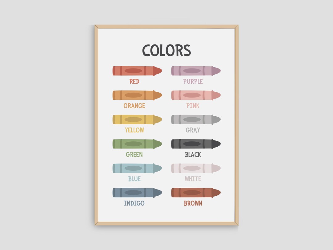 Educational Colors Poster, Kids Wall Decor, Crayon Colors Printable ...