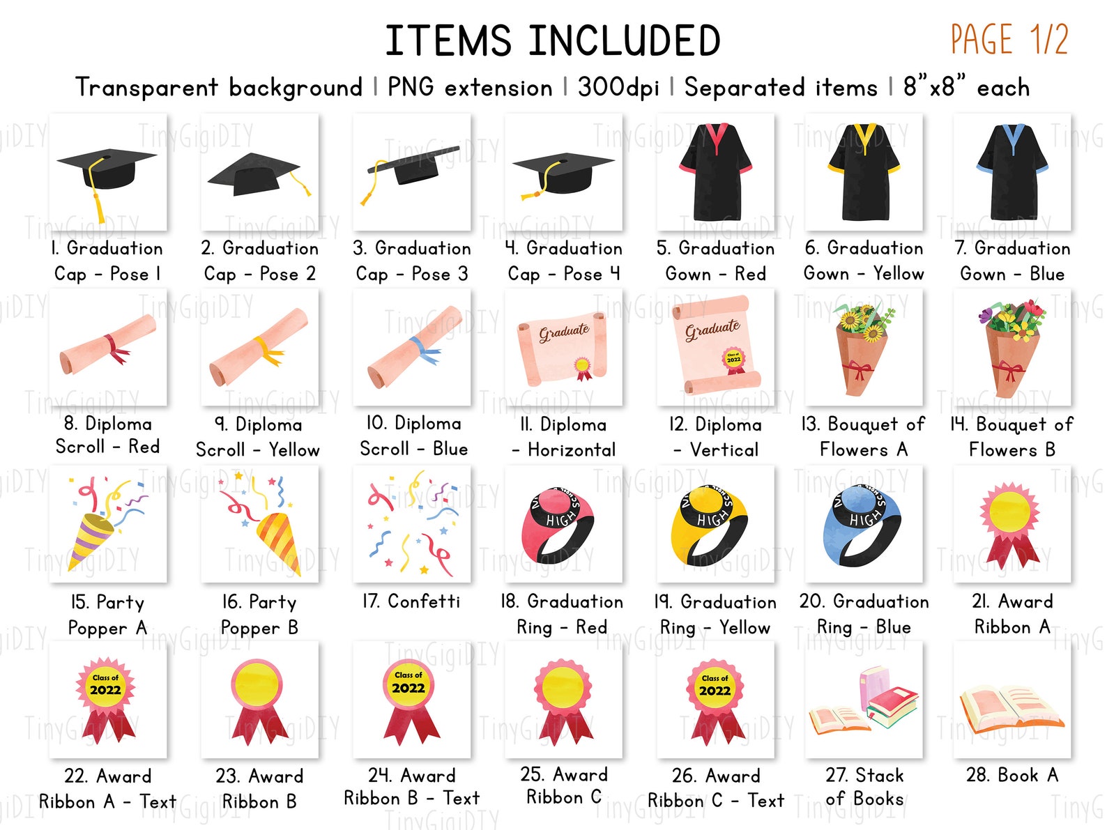 Watercolor Graduation Clipart Bundle Graduation SVG Clipart | Etsy