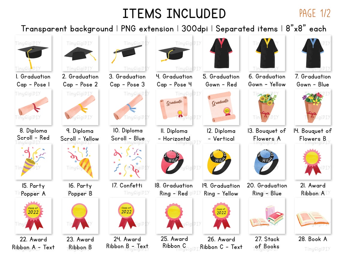 Watercolor Graduation Clipart Bundle Graduation Png Clipart - Etsy