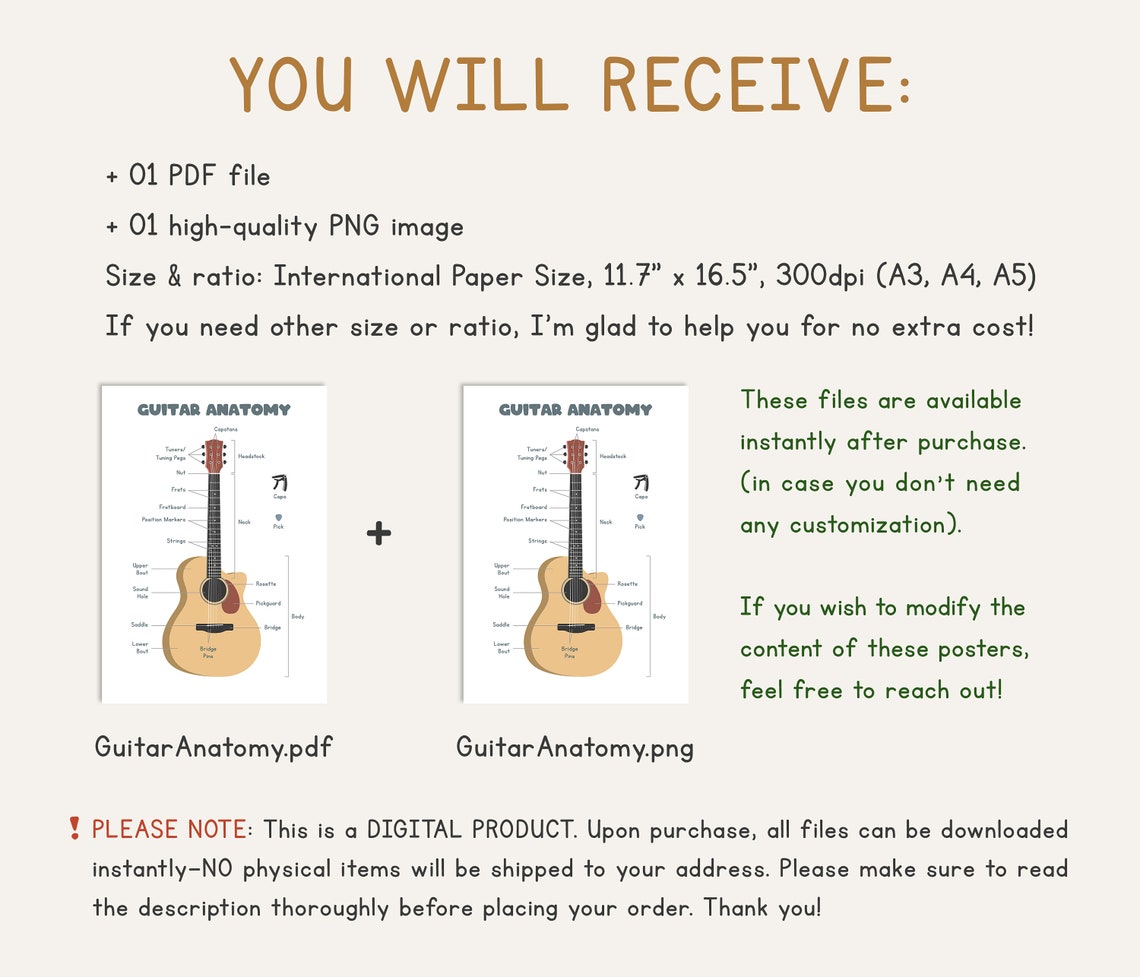 Guitar Anatomy Chart: Music Classroom Decor (PDF) - Etsy