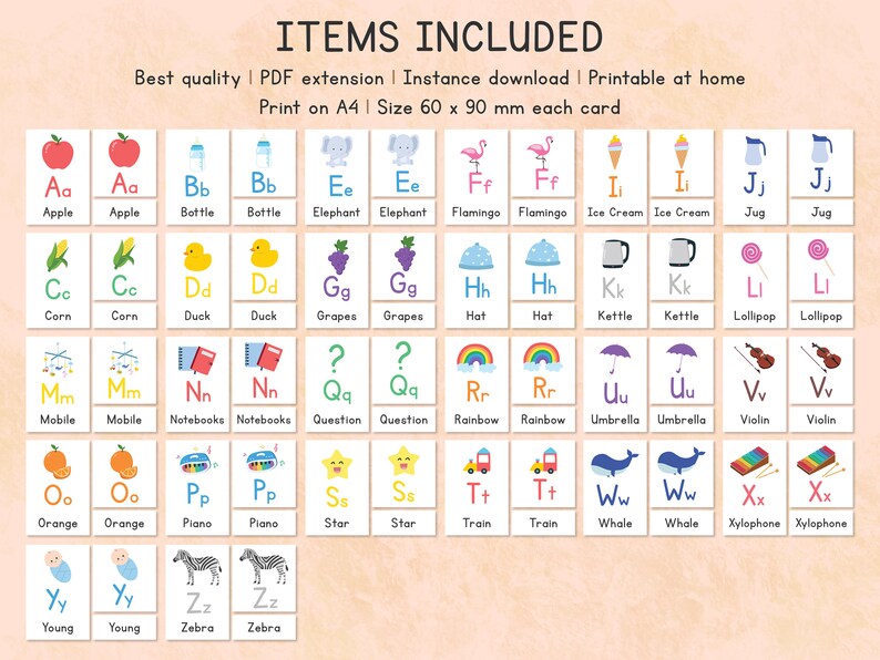 Alphabet Flashcards Printable, ABC Flashcard, Alphabet Cards, Toddler ...