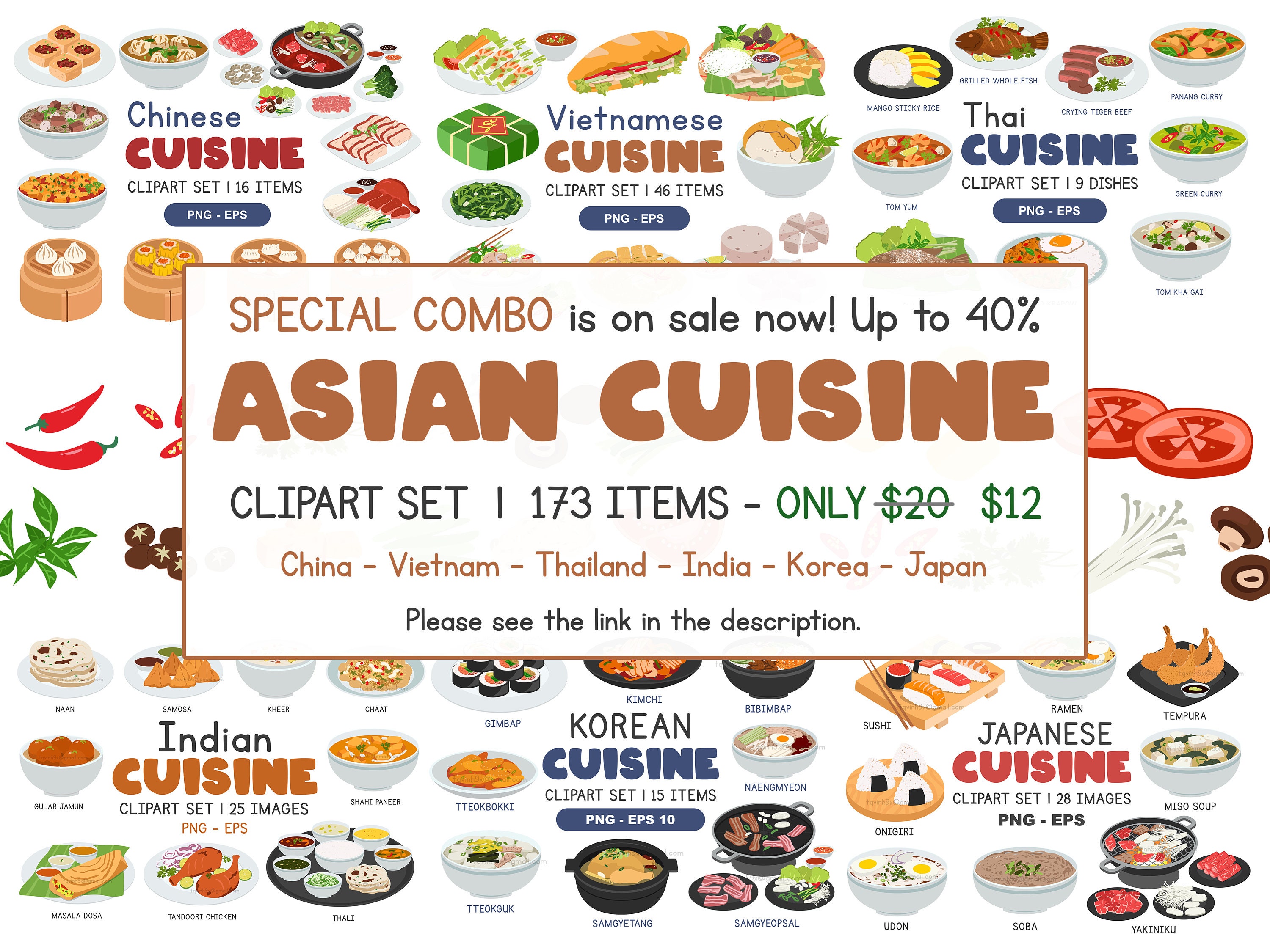 Indian Food Clipart Set Indian Cuisine Png, Eps, Culture Graphics Naan ...