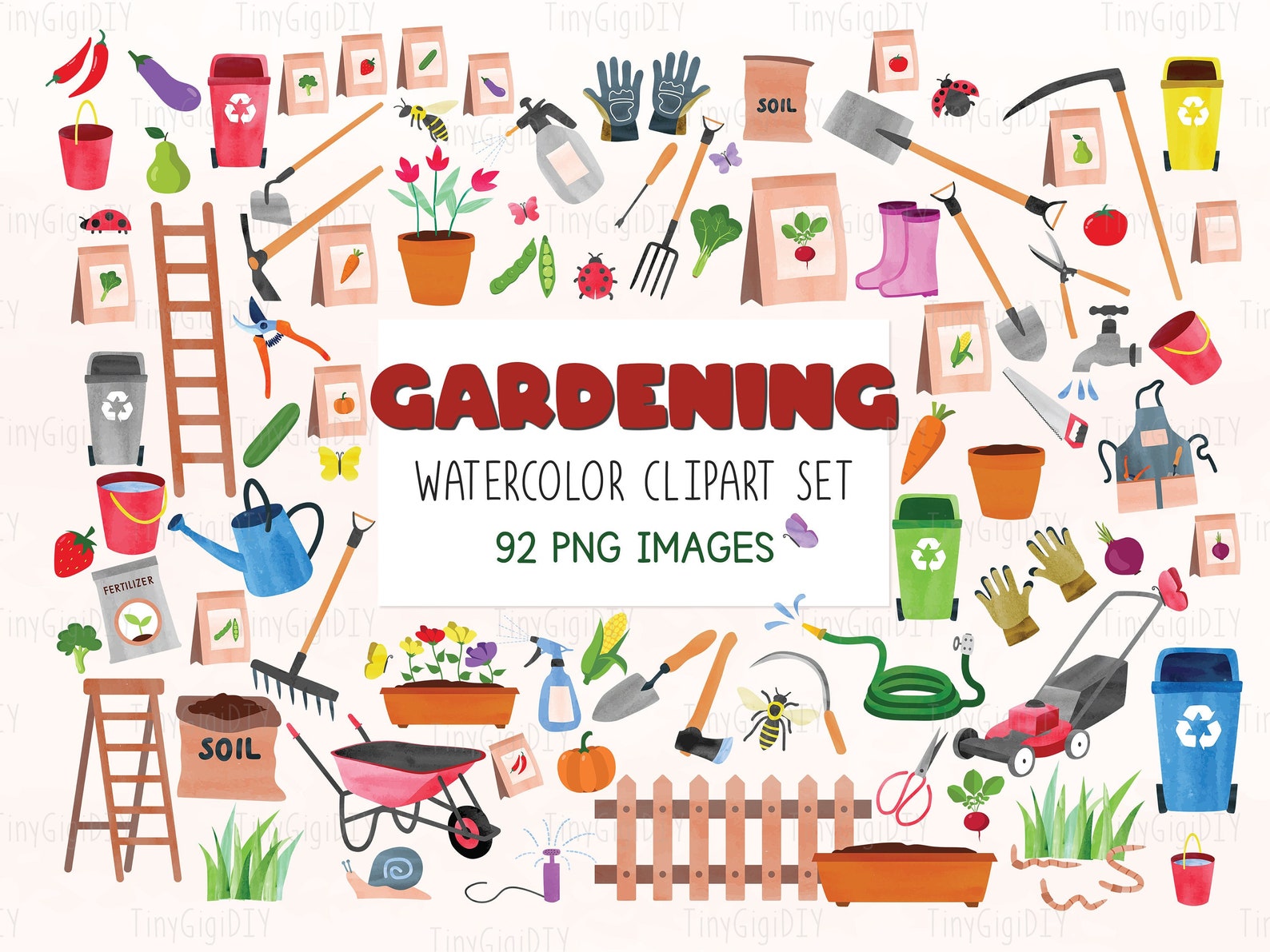 Watercolor Gardening Clipart Set: Spring Planting Tools (92 PNG) - Etsy