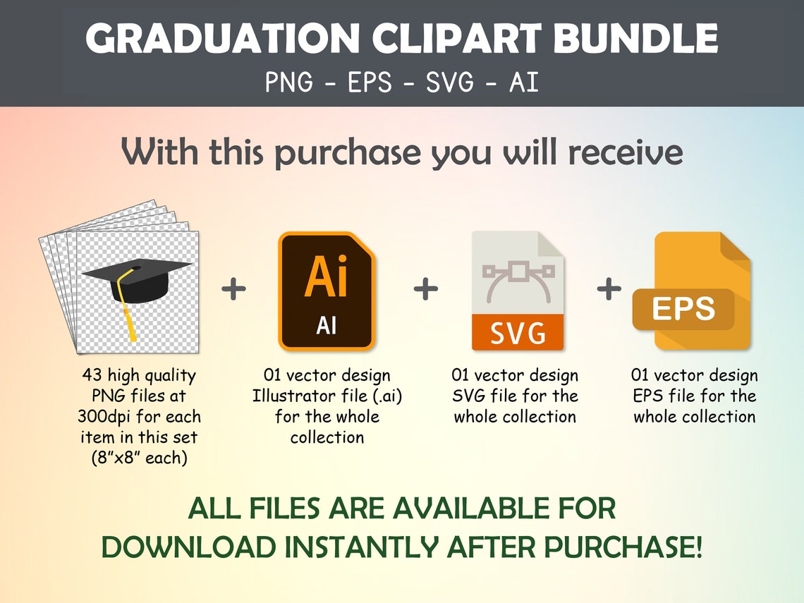 Watercolor Graduation Clipart Bundle Graduation SVG Clipart | Etsy