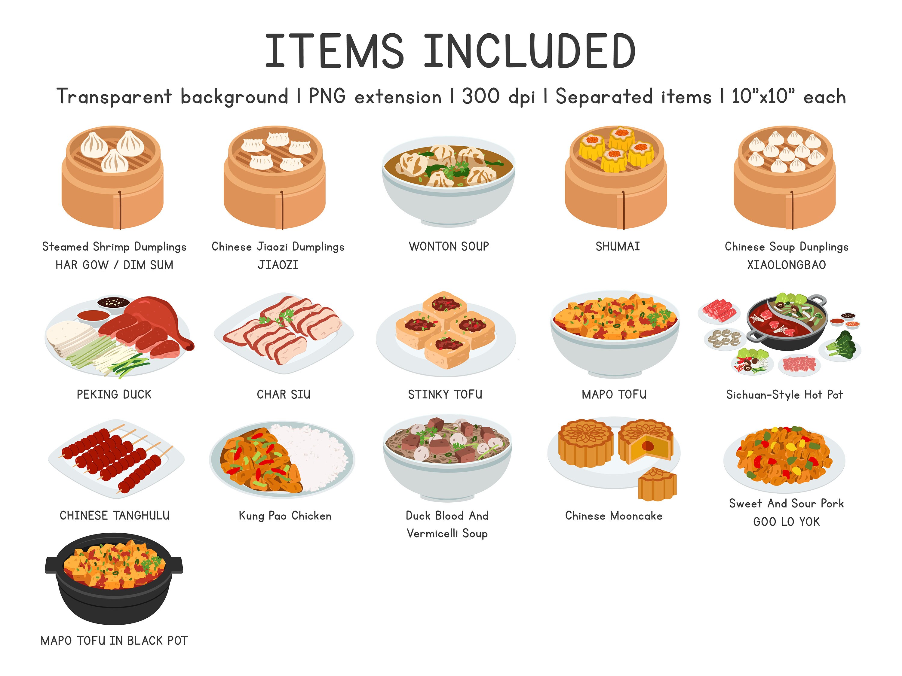 Chinese Food Clipart Set Chinese Cuisine Png, Eps Dim Sum, Peking Duck ...