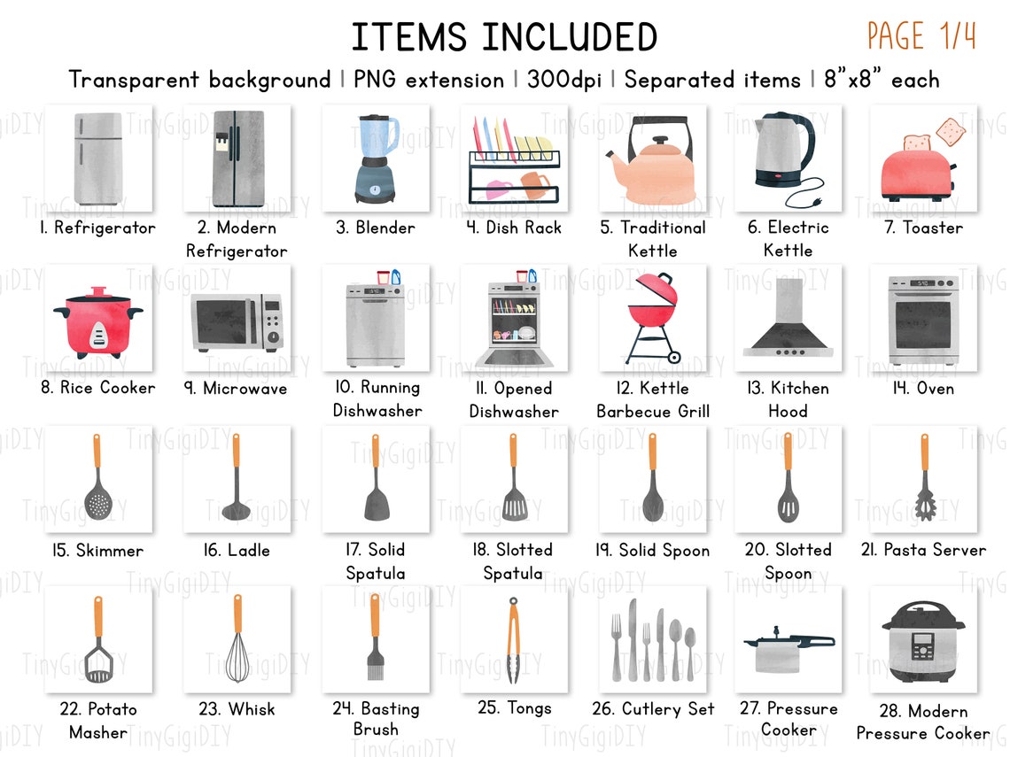 Kitchen Utensils Clipart Bundle Cooking Clipart Set Png - Etsy