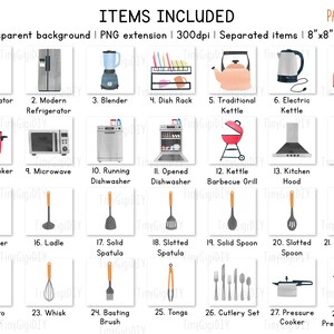 Kitchen Utensils Clipart Bundle, Cooking Clipart Set Png, Kitchen Png ...