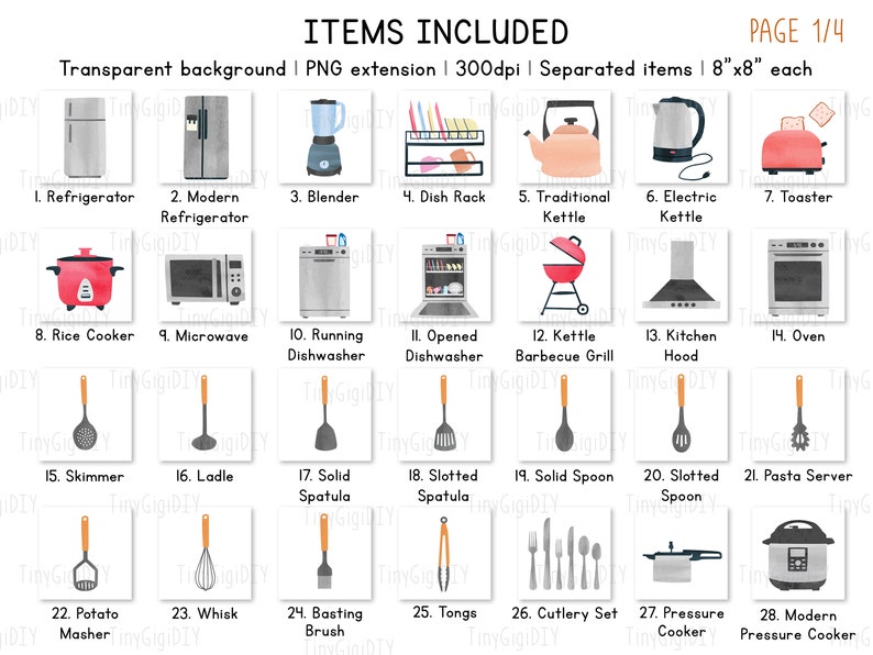 Kitchen Utensils Clipart Bundle, Cooking Clipart Set Png, Kitchen Png ...