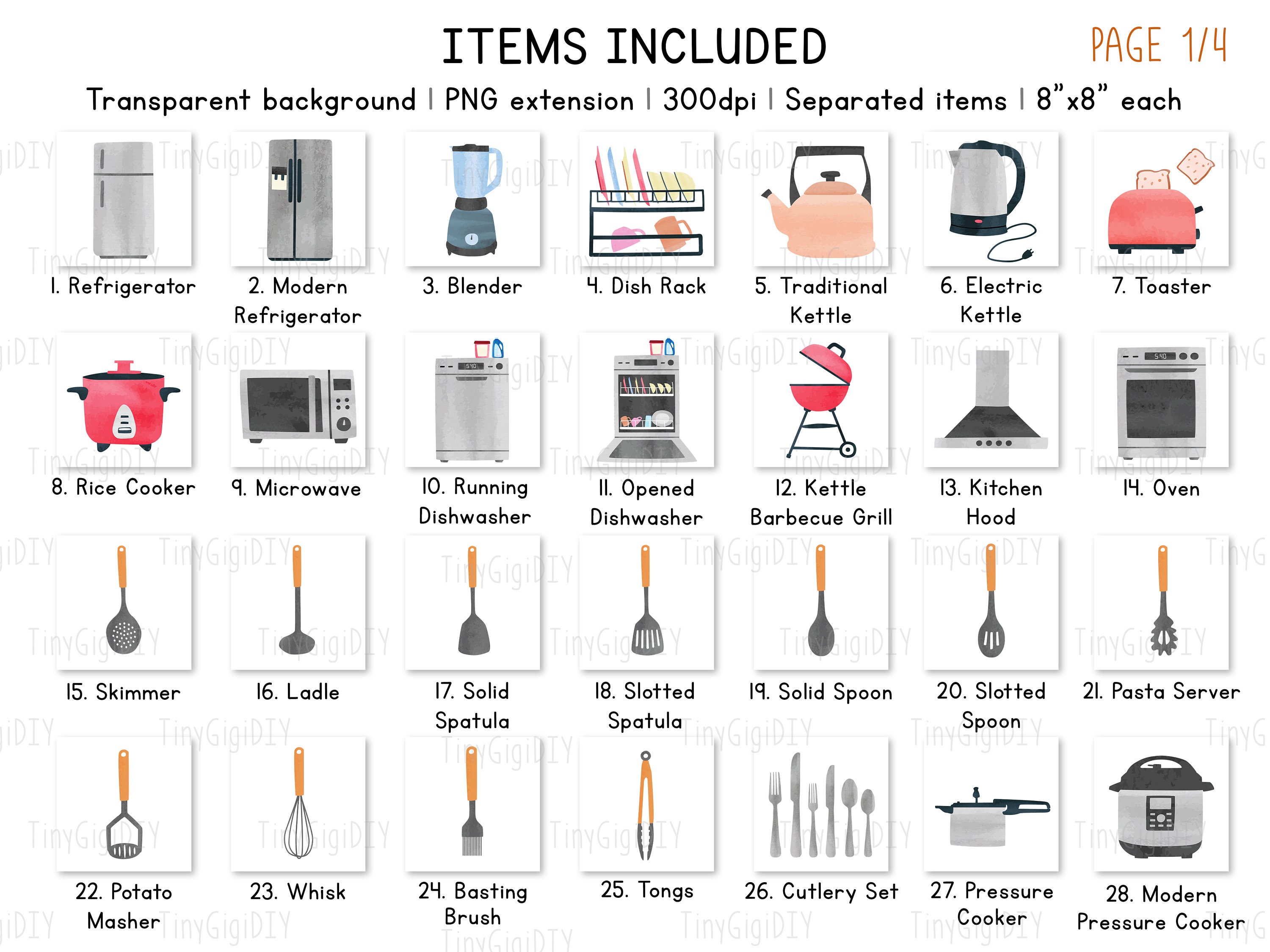 Kitchen Utensils Clipart Bundle, Cooking Clipart Set Png, Kitchen Png ...