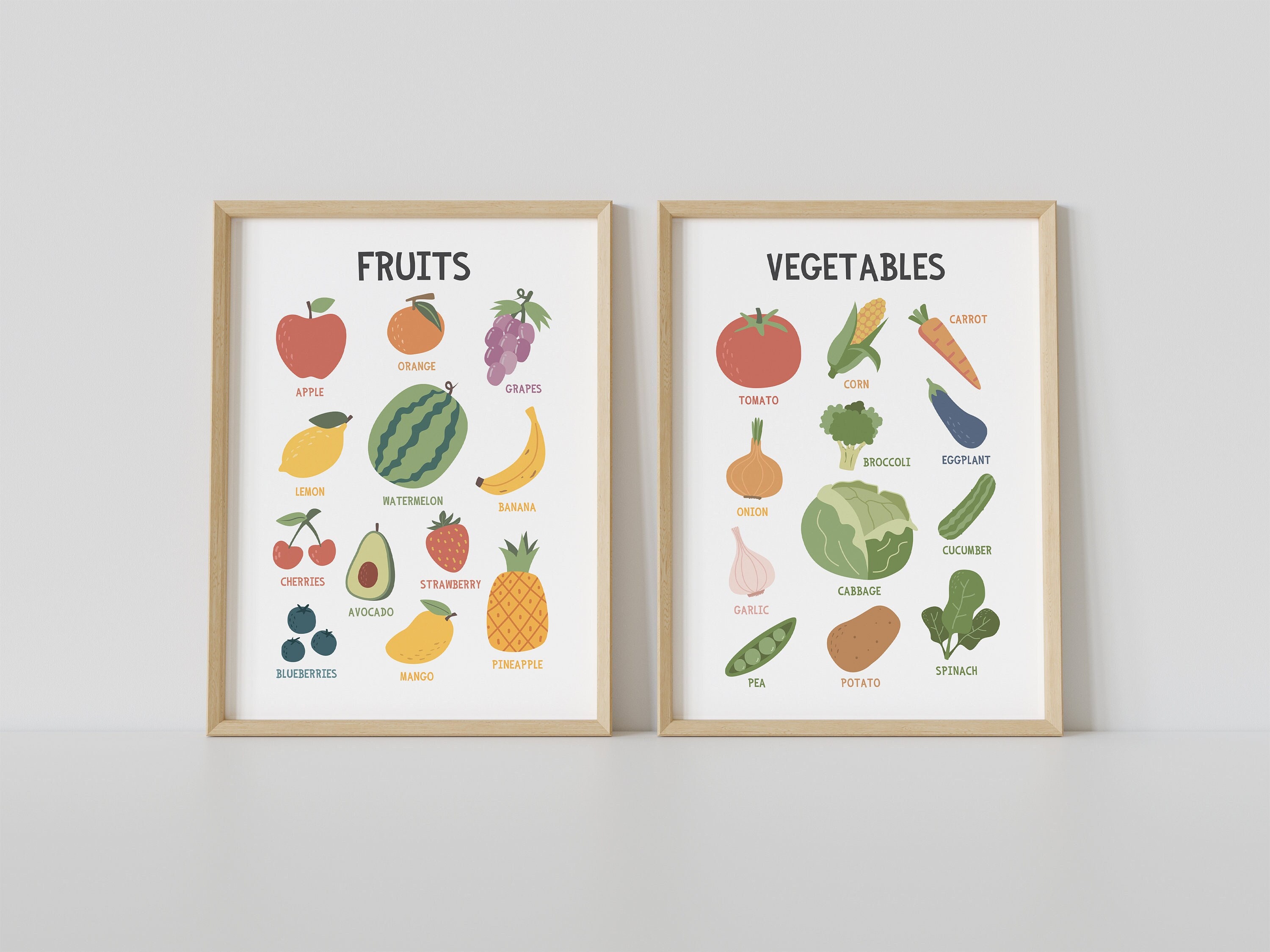 Set of Fruits and Vegetables Posters, Kids Wall Decor, Vegetables and ...