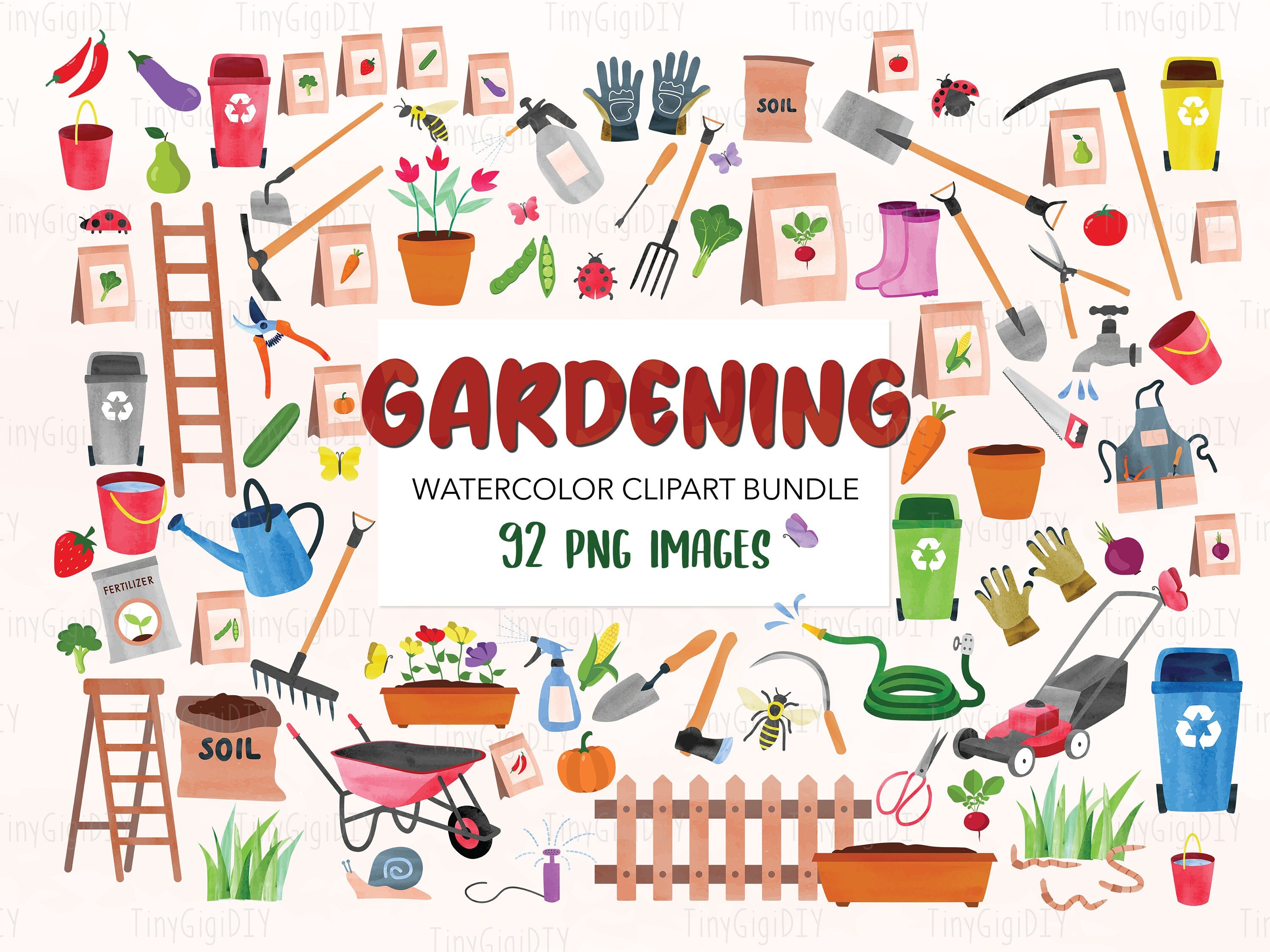 Watercolor Gardening Clipart Set Png Garden Tools Clipart - Etsy Canada