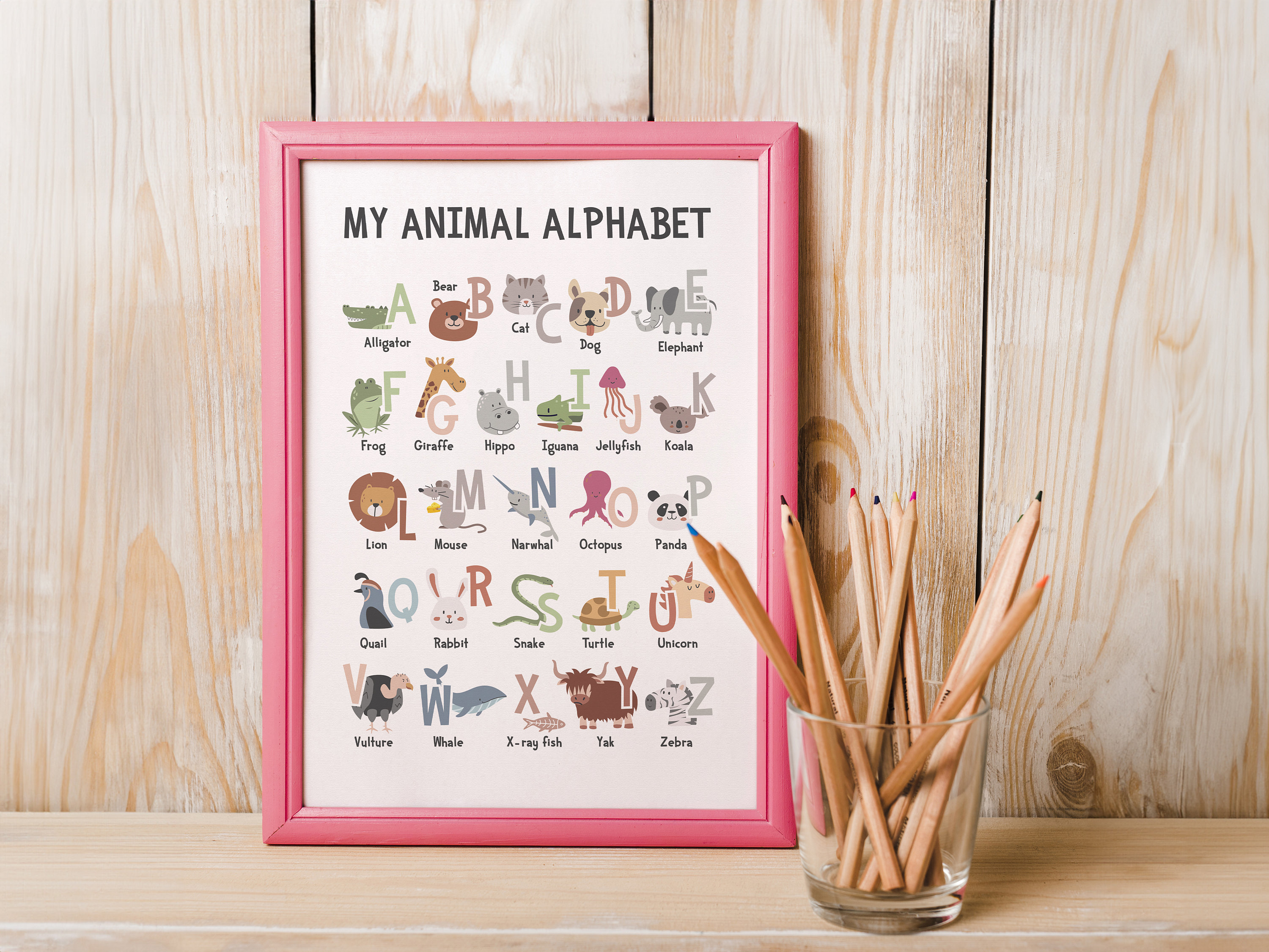 Animal Alphabet Poster ABC Poster Printable Wall Art Pastel - Etsy
